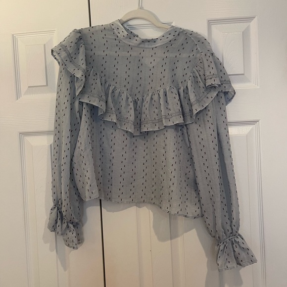 Zara | Tops | Zara Baby Blue Sheer Puff Sleeve Pilgrim Top | Poshmark